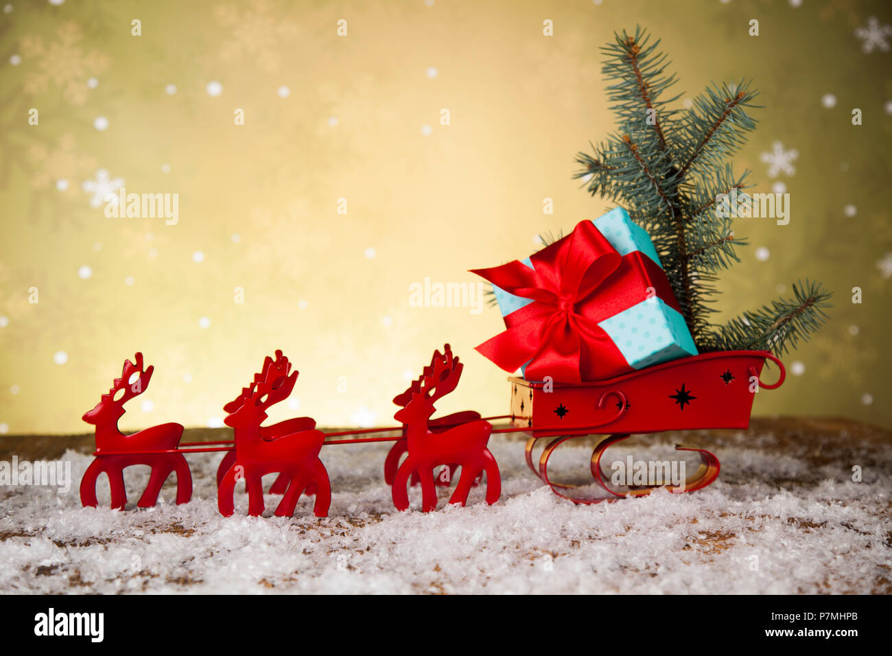 Christmas, Santa sleigh on gift box background Stock Photo - Alamy