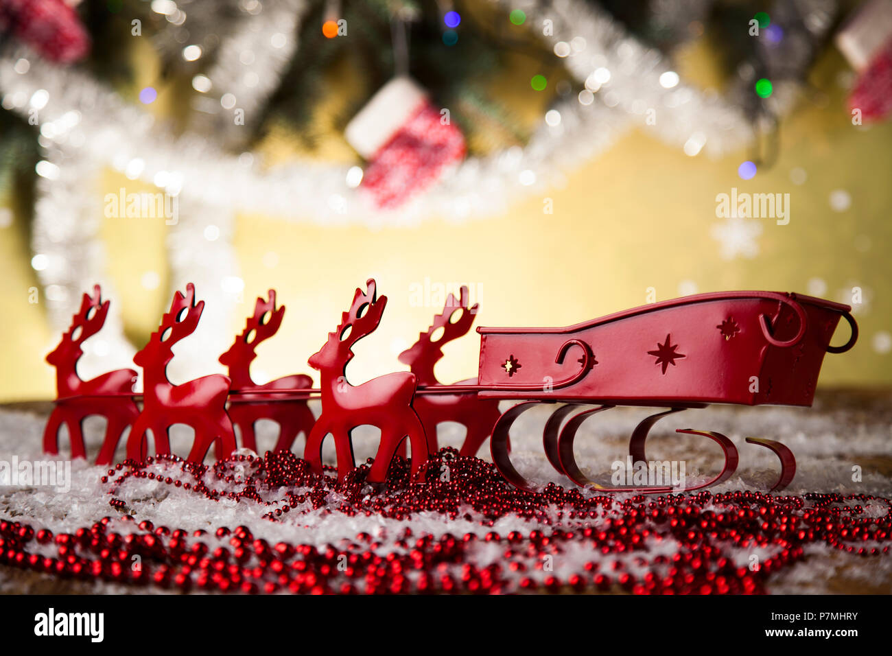 Christmas, Santa sleigh on gift box background Stock Photo - Alamy