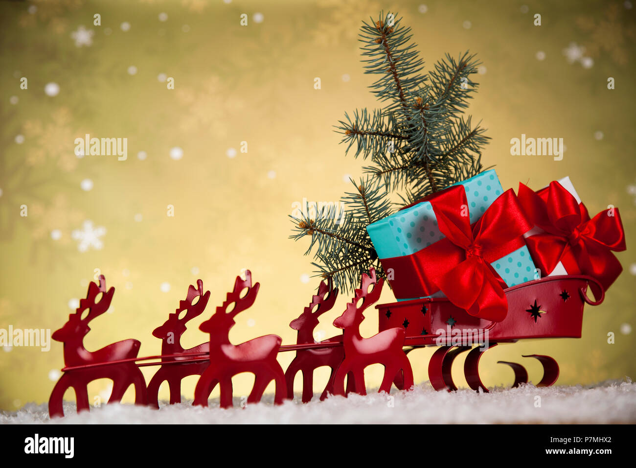 Christmas, Santa sleigh on gift box background Stock Photo - Alamy