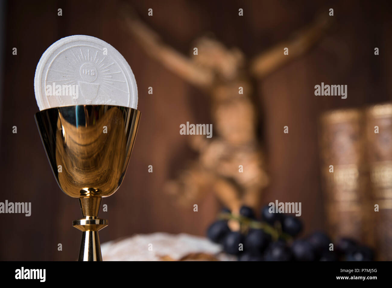 Eucharist symbol of bread and wine, chalice and host, First communion ...