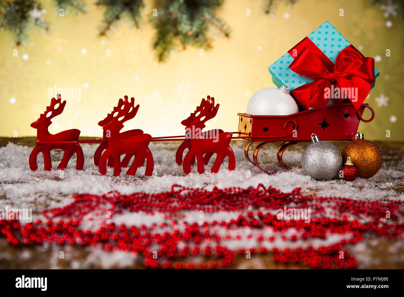 Christmas, Santa sleigh on gift box background Stock Photo - Alamy