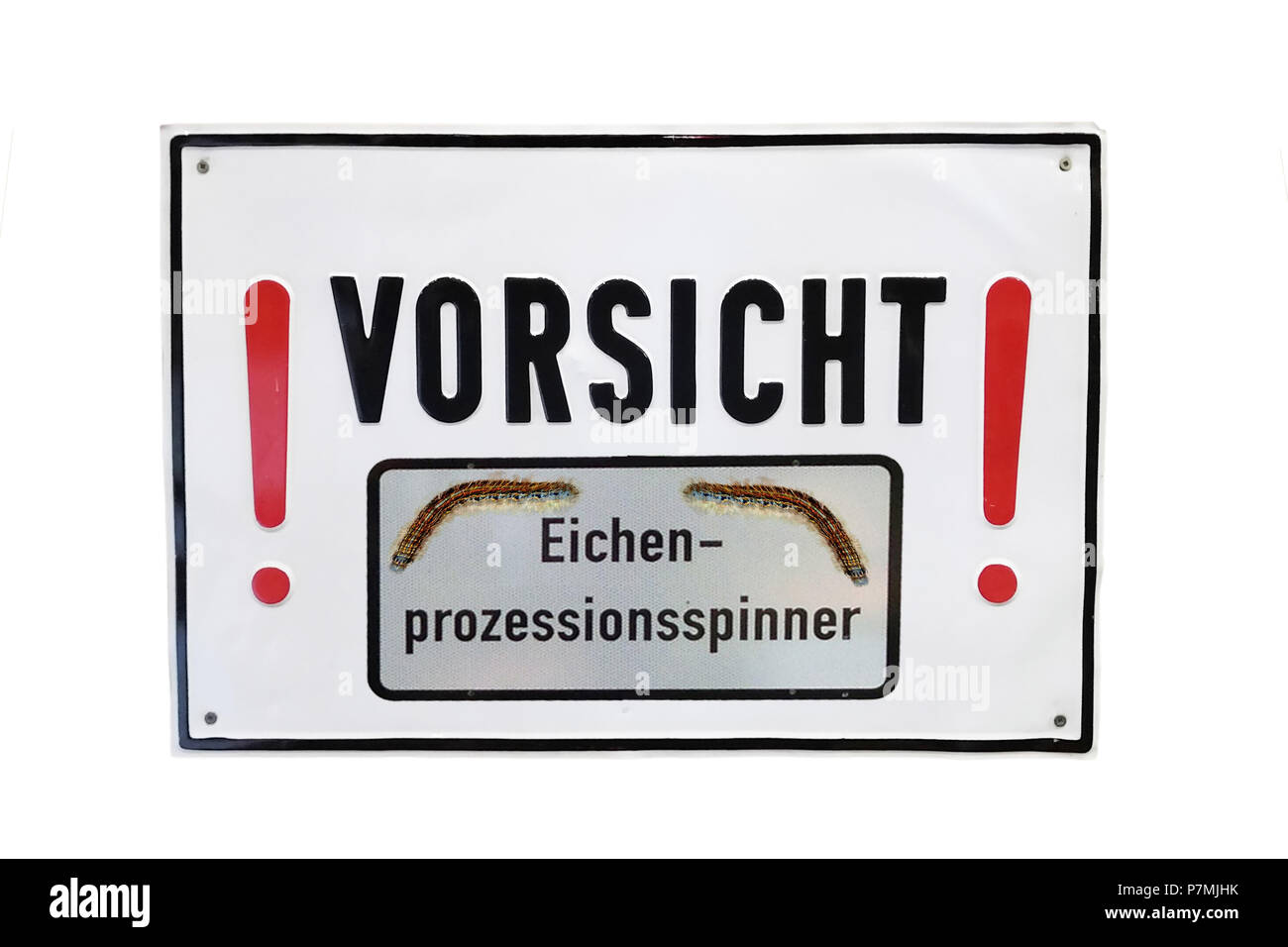 Warning sign with inscription in german - beware oak processionary moth ...
