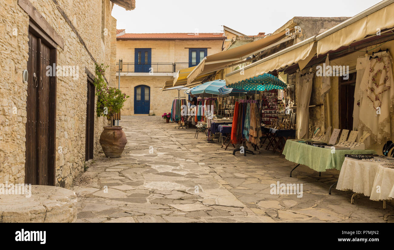 A typical view in the traditional village Omodos in Cyprus Stock Photo ...