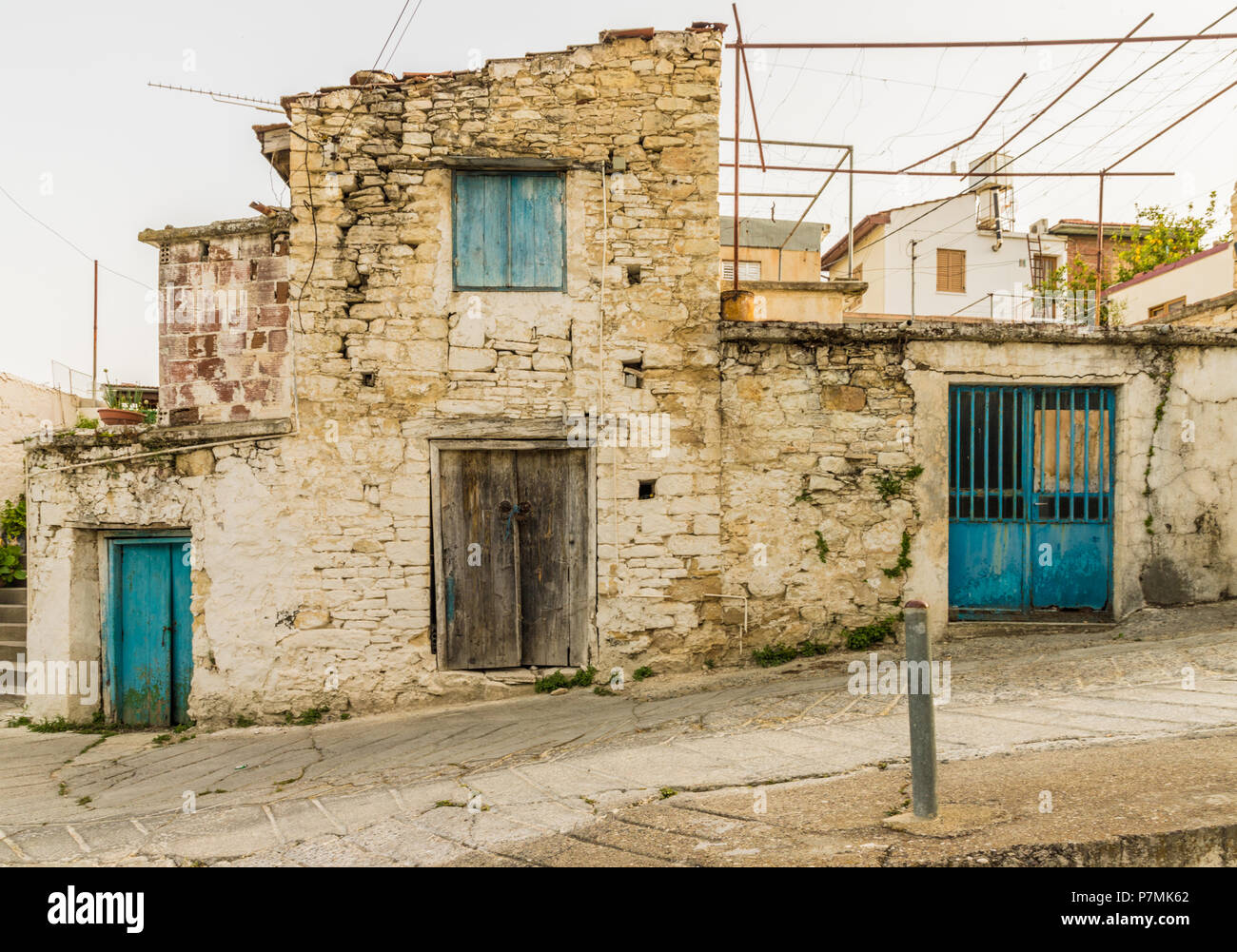 A typical view in the traditional village Omodos in Cyprus Stock Photo ...