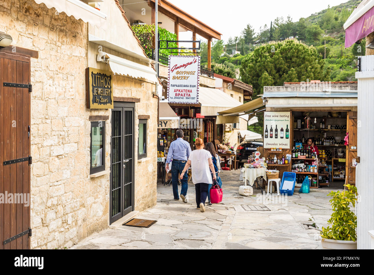 A typical view in the traditional village Omodos in Cyprus Stock Photo ...