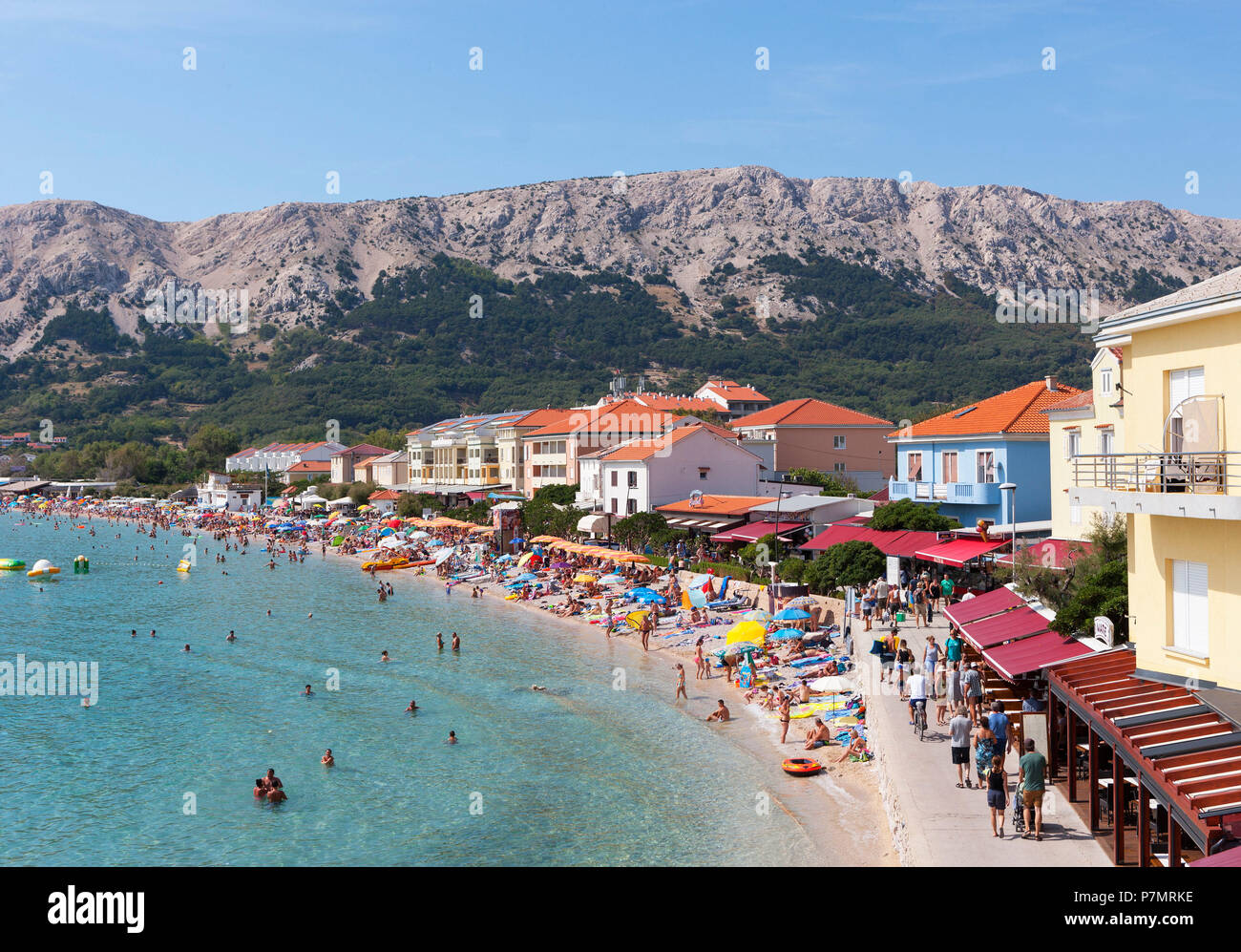 Croatia, Kvarner Bay, Krk Island, Baska, promenade, Adriatic sea Stock ...