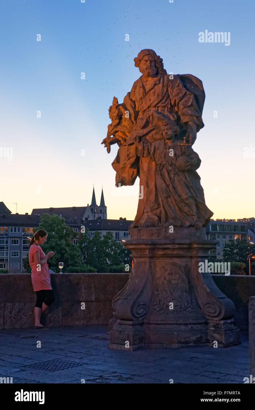 Germany, Bavaria, Upper Franconia Region, Würzburg, Statue on Old Main ...