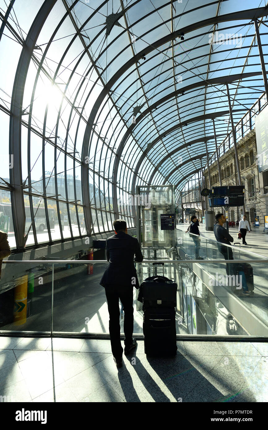 France, Bas Rhin, Strasbourg, glass roof of the railway station by the ...
