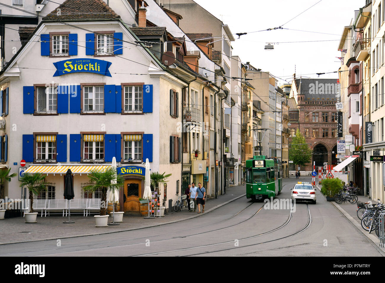 Switzerland, Basel, Barfüsserplatz (Barefoot square) and Falknerstrasse ...