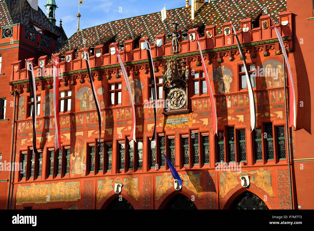 Switzerland, Basel, Marktplatz (Market square), City hall (Rathaus ...
