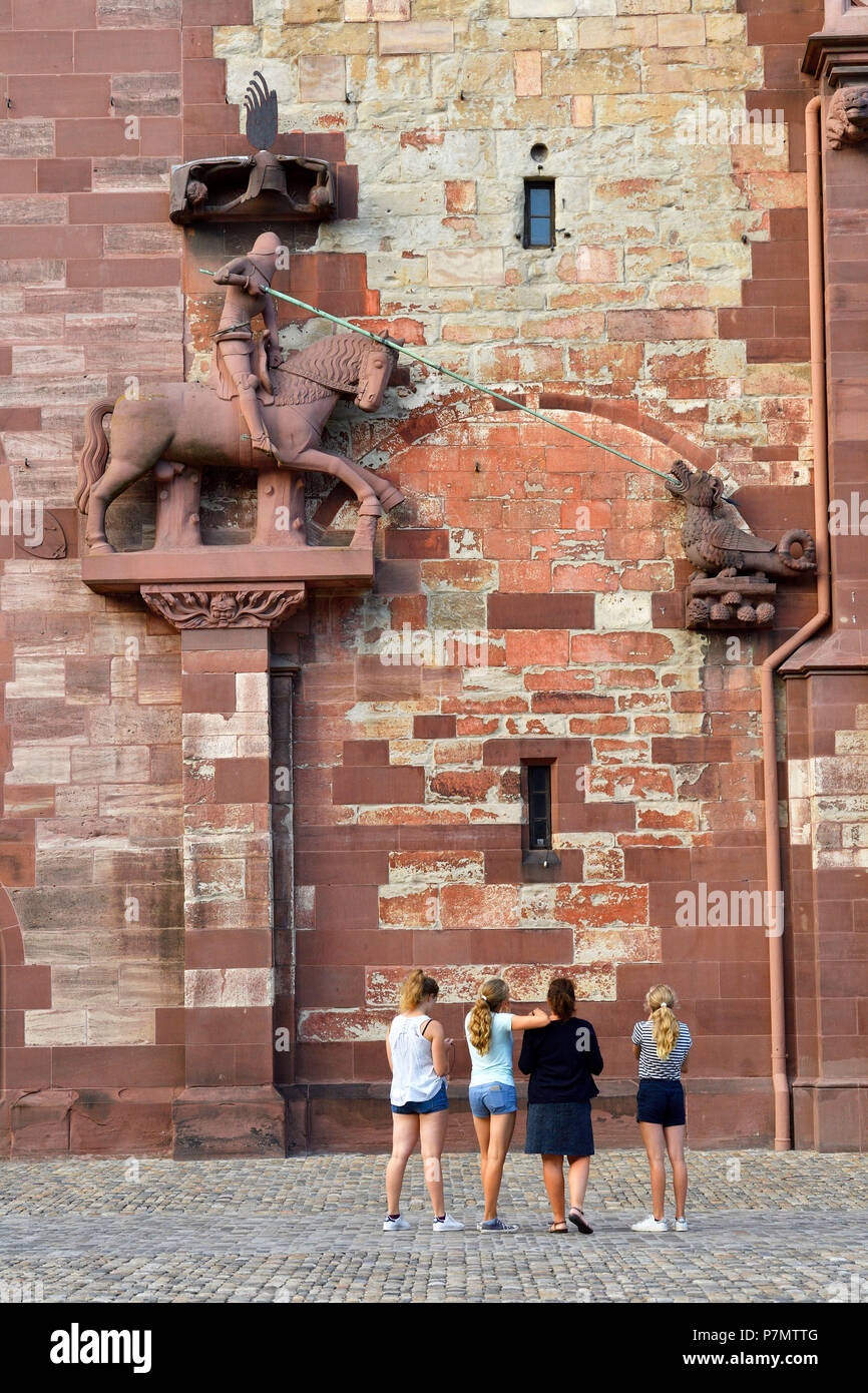 Switzerland, Basel, Münsterplatz, the Cathedral (Münster), St George ...