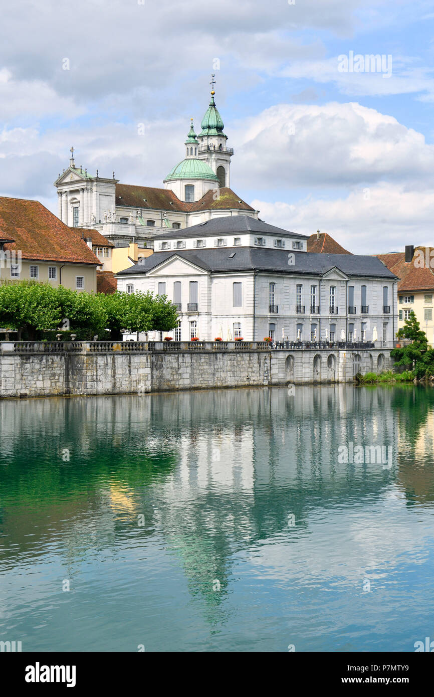 Switzerland, Solothurn, View of the city, Aare River, historic district ...