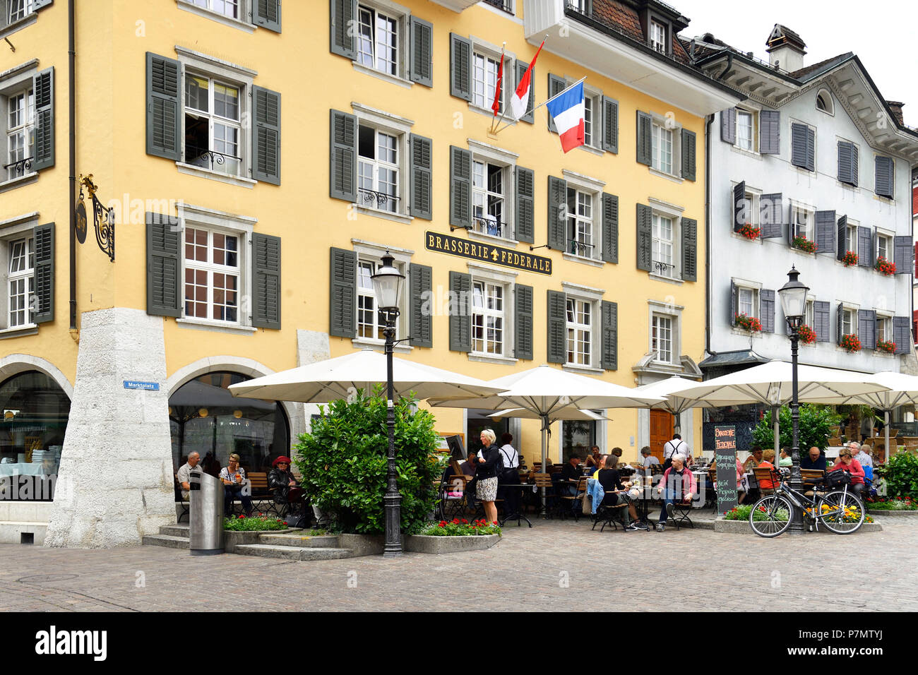 Switzerland, Solothurn, historic baroque district, Marktplatz (market ...