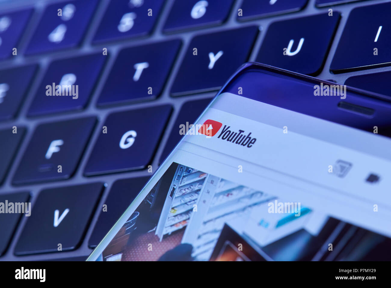 New york, USA - July 6, 2018: youtube menu on smartphone screen lay on ...