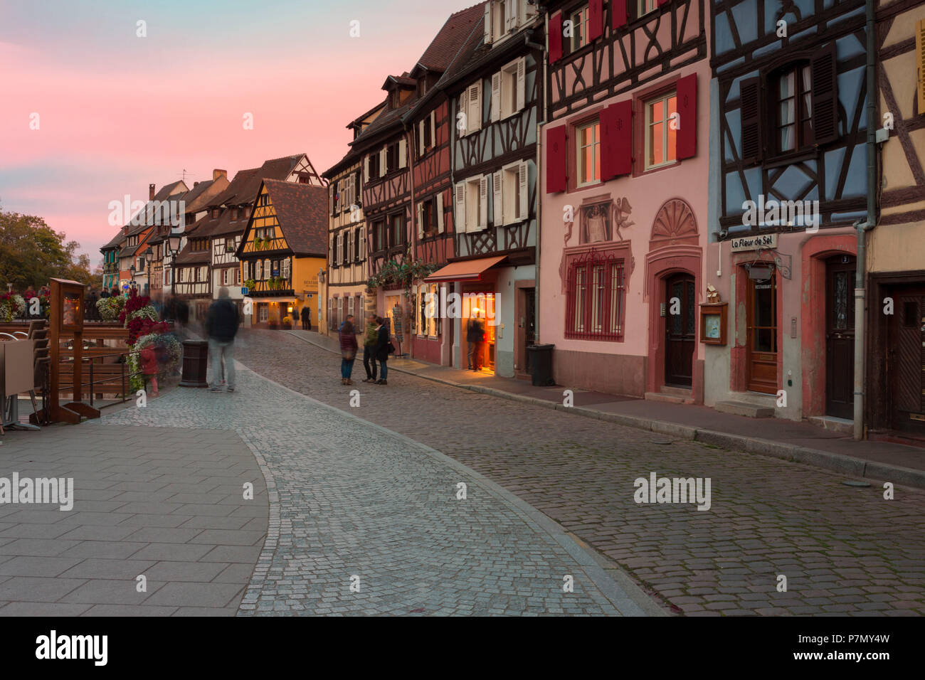 Street in the medieval old town of Colmar, Haut-Rhin department, Grand ...