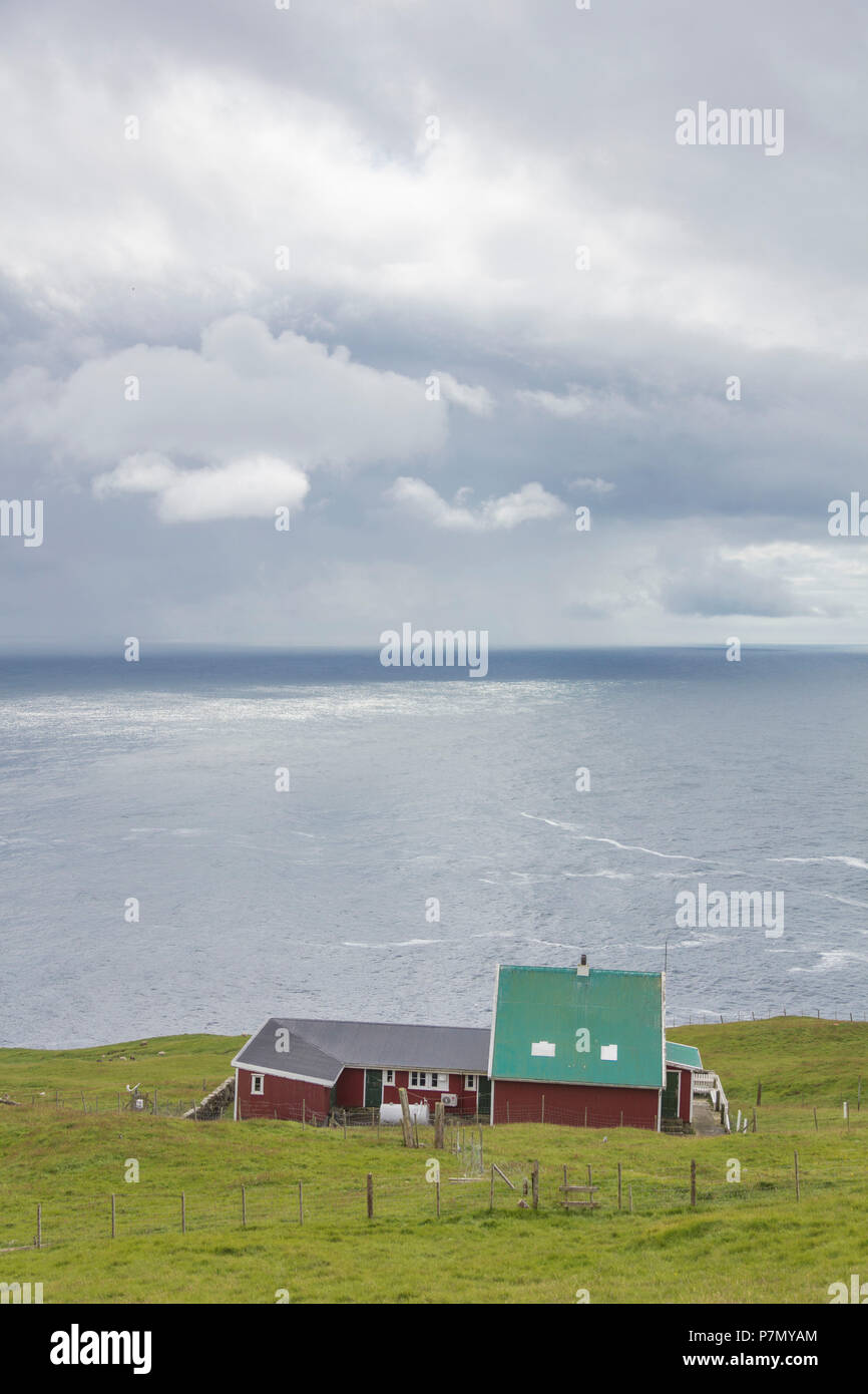 Traditional houses oceanfront, Mykines island, Faroe Islands, Denmark ...