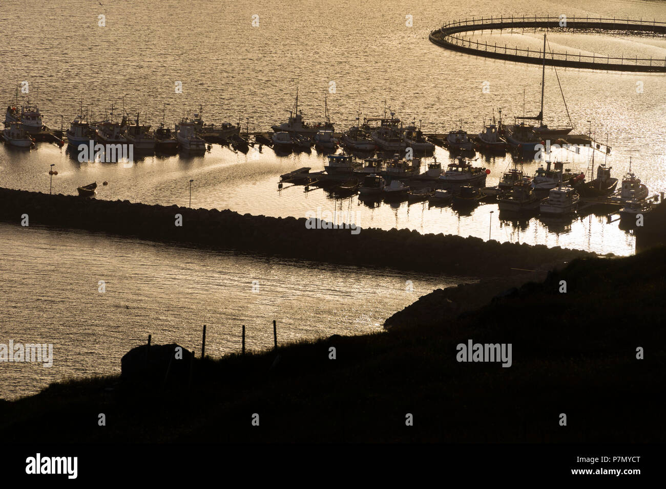 Fish farming, Bour, Vagar island, Faroe Islands, Denmark Stock Photo ...