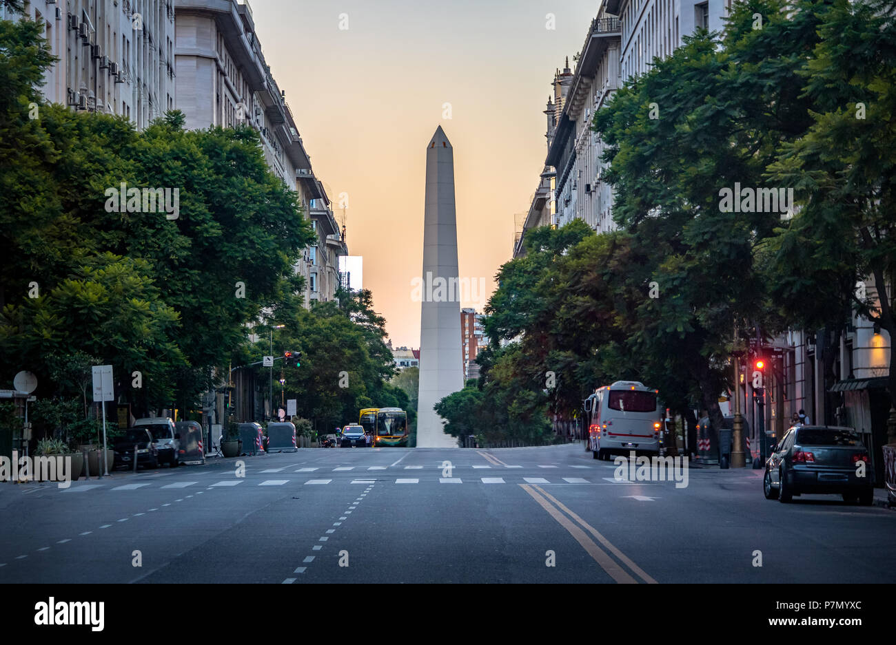 Corrientes Avenue with Obelisk on background - Buenos Aires, Argentina ...