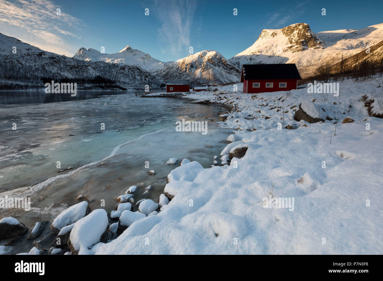 sunrise at Fiskefjorden, municipality of Tjeldsund, Lofoten Island ...