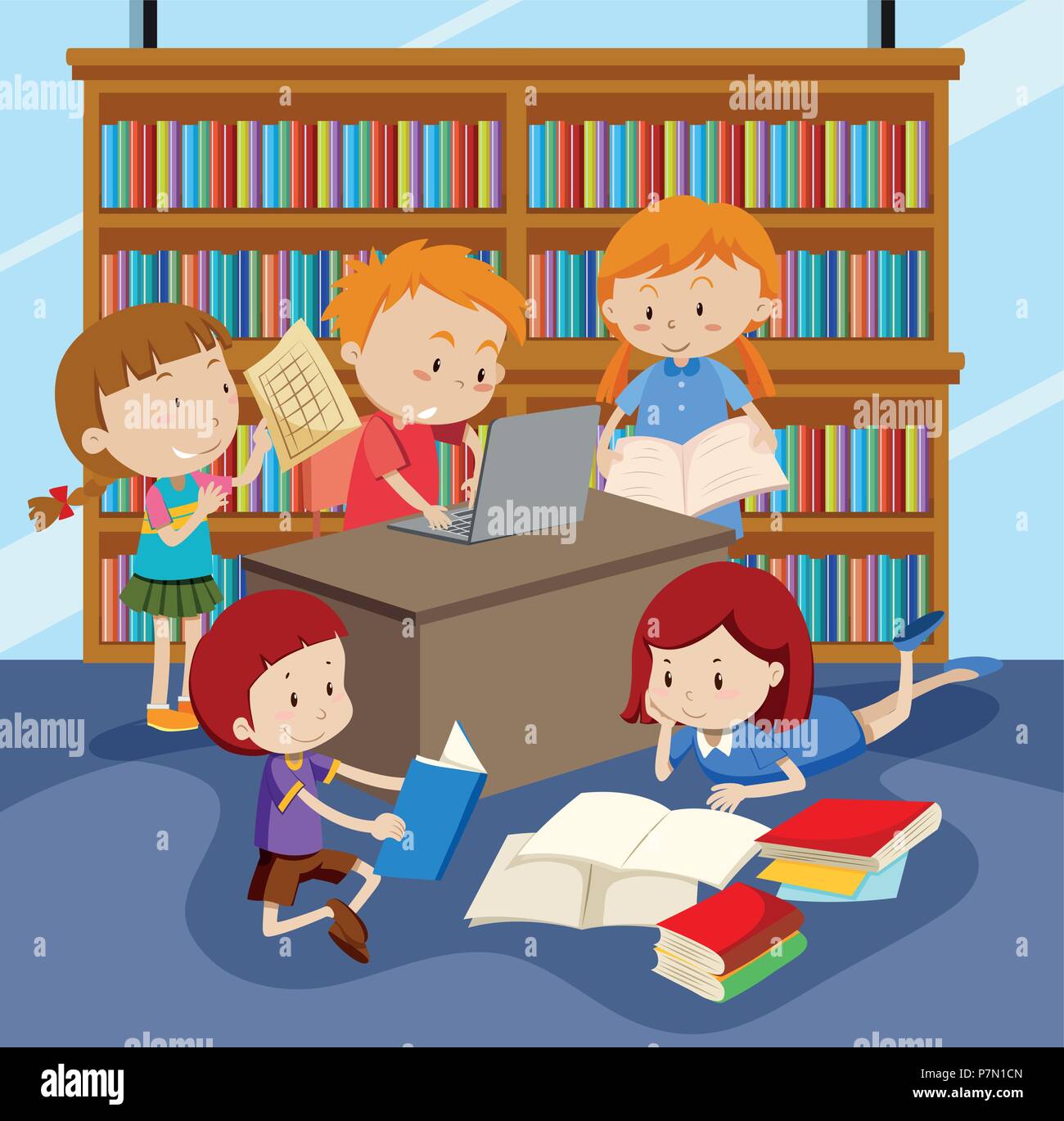 Group of children studying illustration Stock Vector Image & Art - Alamy