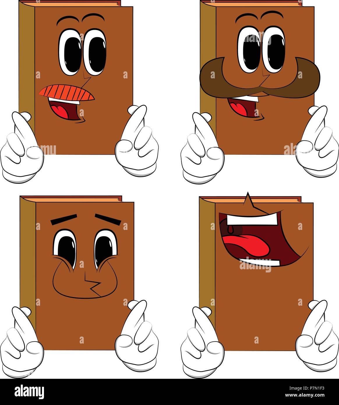 Books crossing his fingers and wishing for good luck. Cartoon book ...