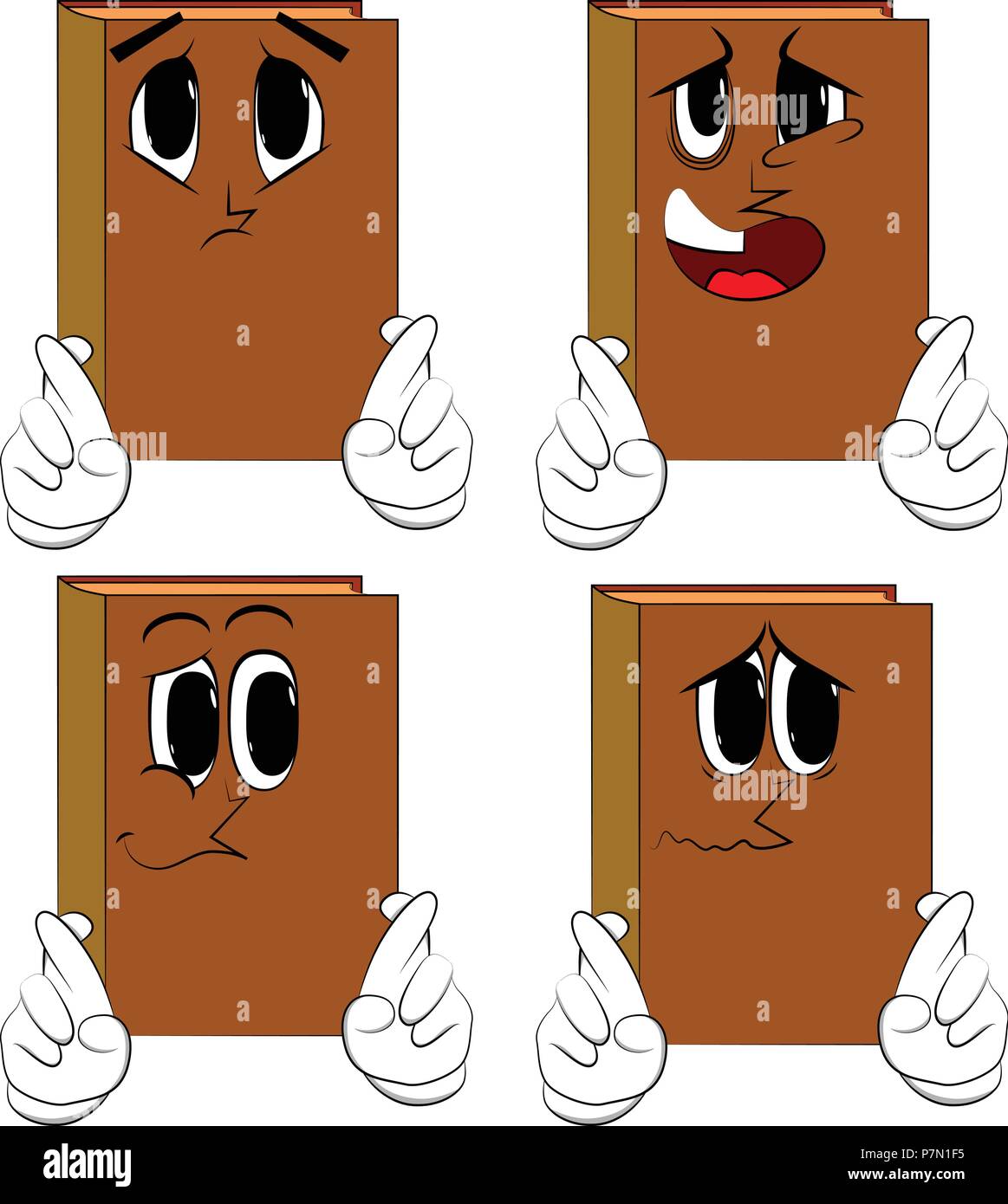 Books crossing his fingers and wishing for good luck. Cartoon book ...