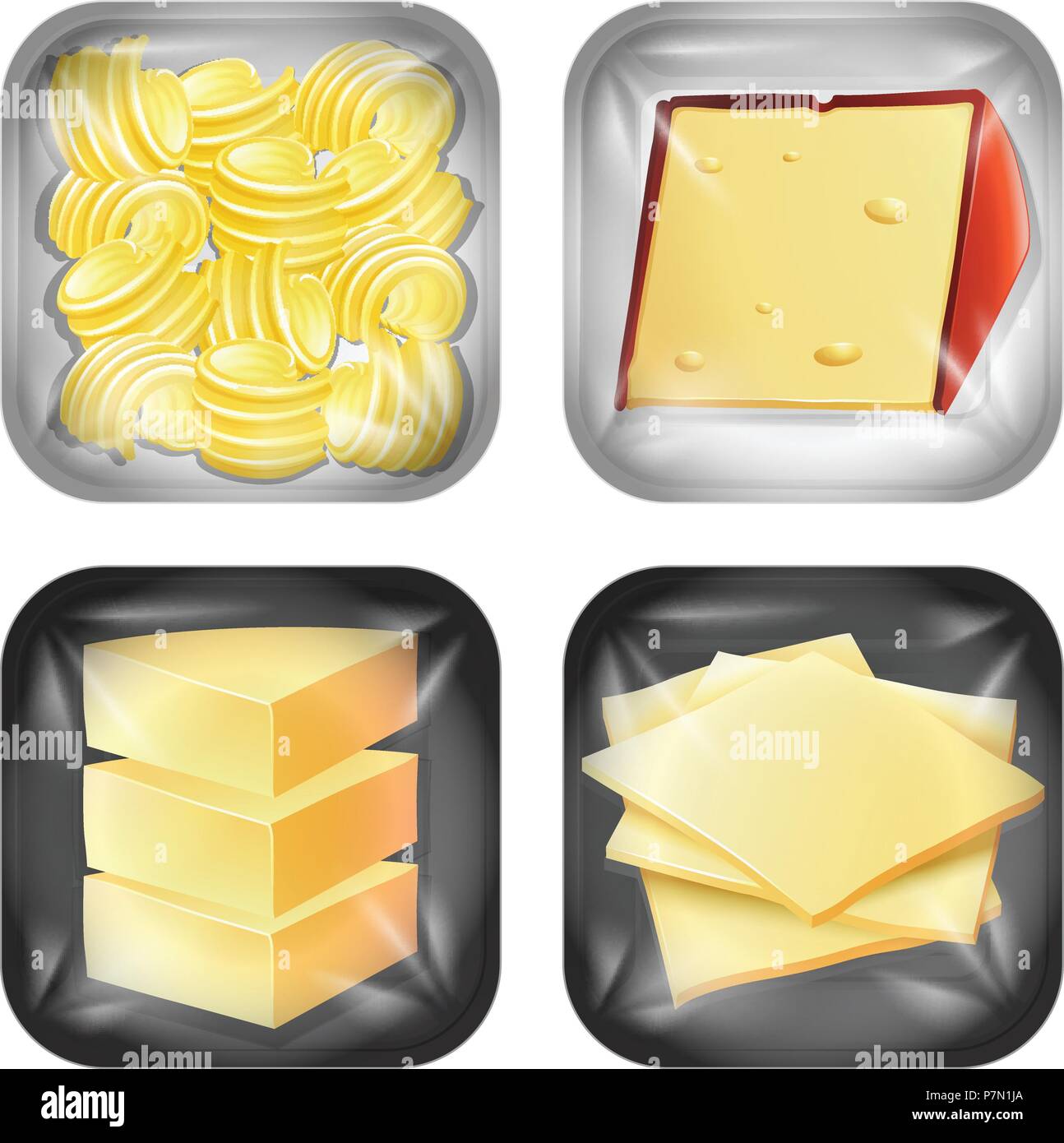 Set of different dairy packaged food illustration Stock Vector Image ...