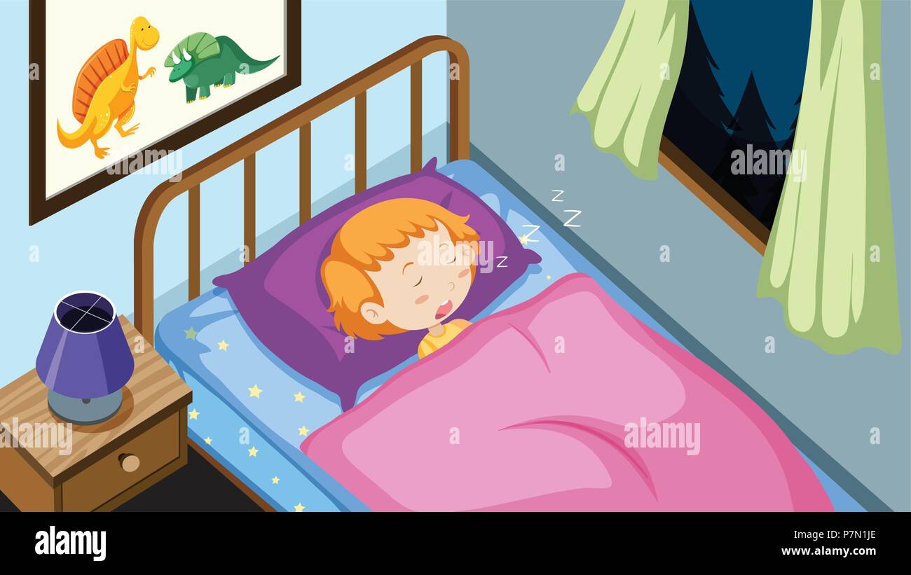 Kid Sleeping In Bed Clipart