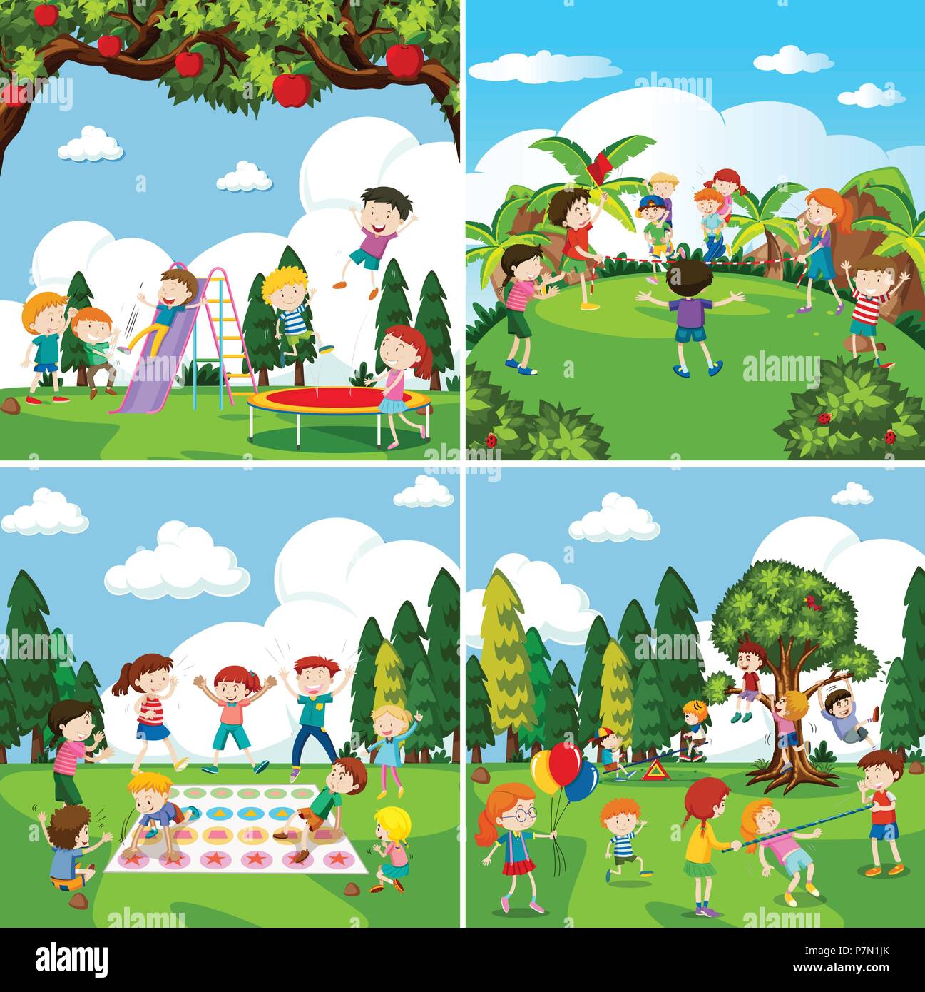 Set of scenes of children playing illustration Stock Vector Image & Art ...