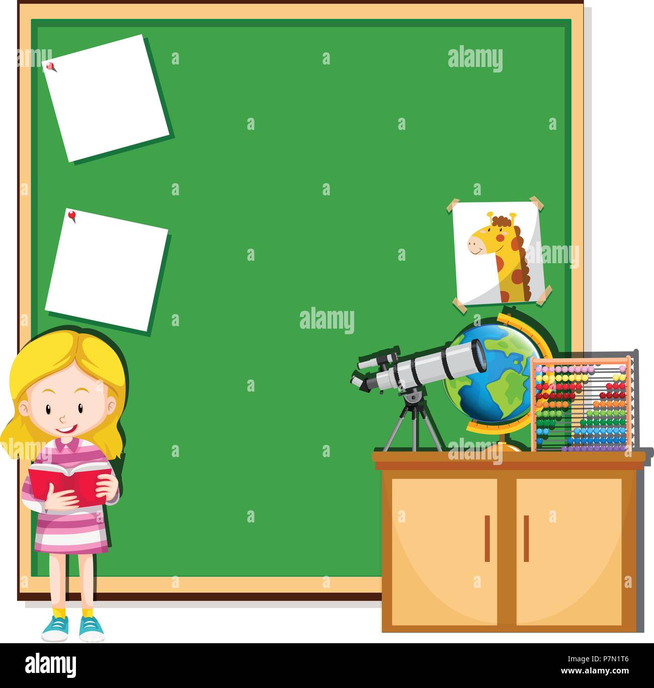 Girl reading in a classroom illustration Stock Vector Image & Art - Alamy