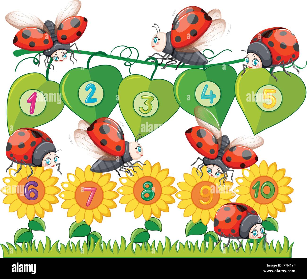 A Number with Ladybug and Flower illustration Stock Vector Image & Art ...