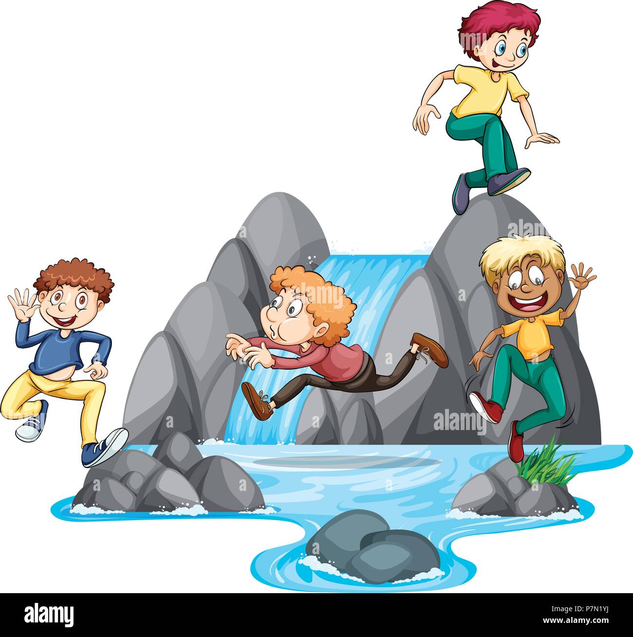 Boys playing by river Stock Vector Images - Alamy