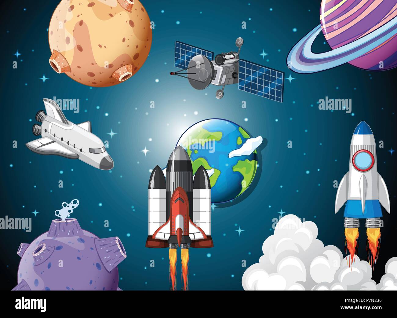 Scene of rocket ships in space illustration Stock Vector Image & Art ...