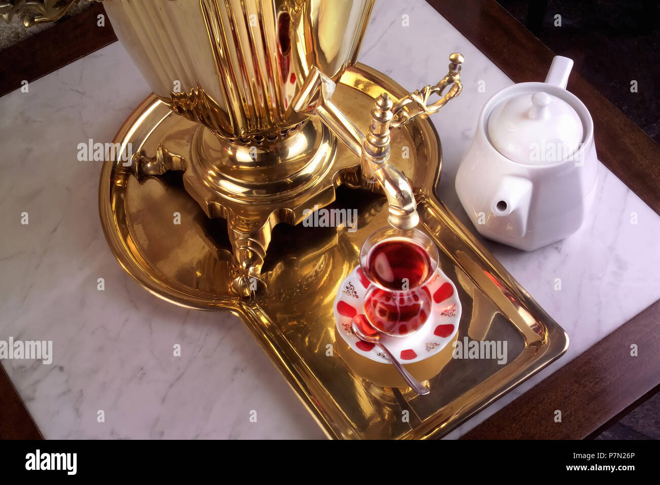 close up shot of a samovar with teacup Stock Photo - Alamy
