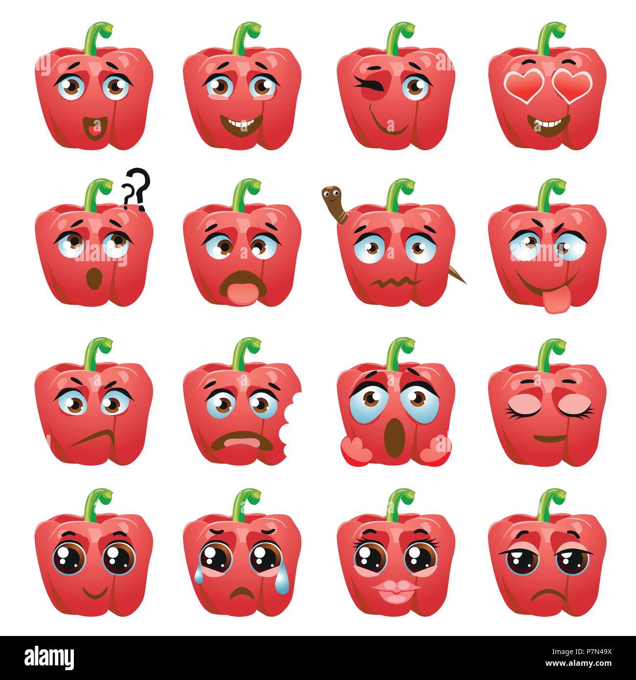 Set of vector stickers, emojis with cute pepper Stock Vector Image ...