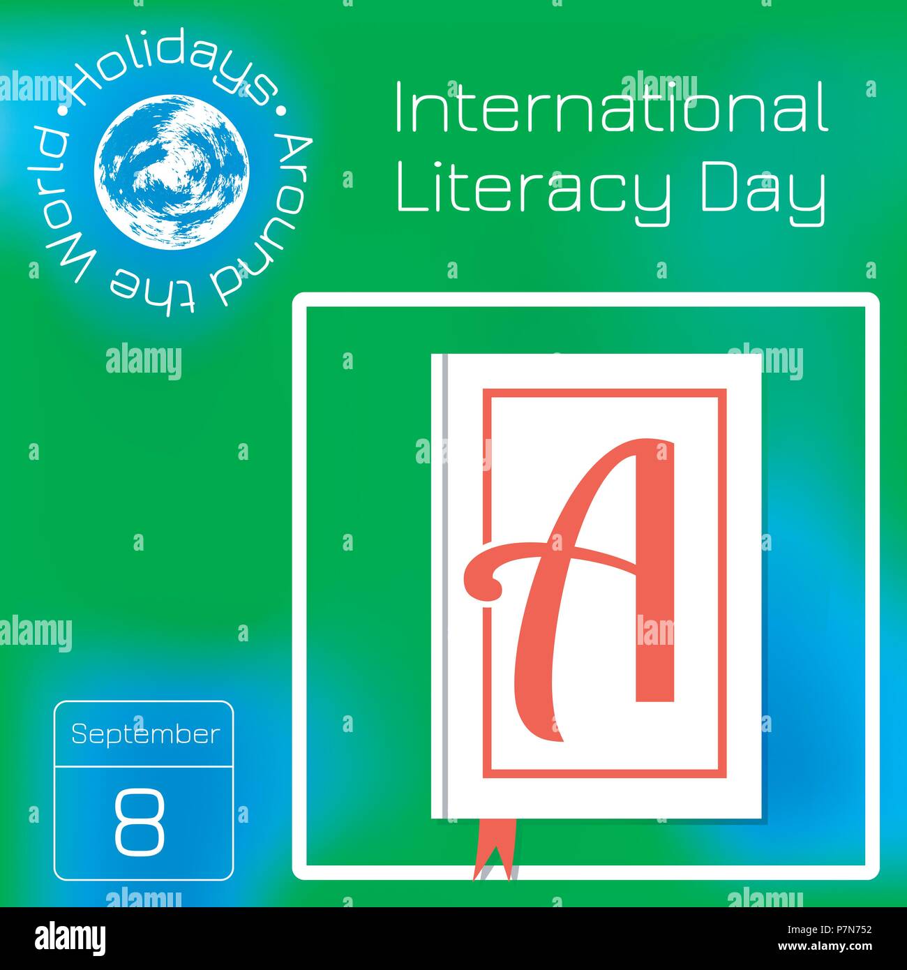 International Literacy Day. Book with the letter A on the cover ...