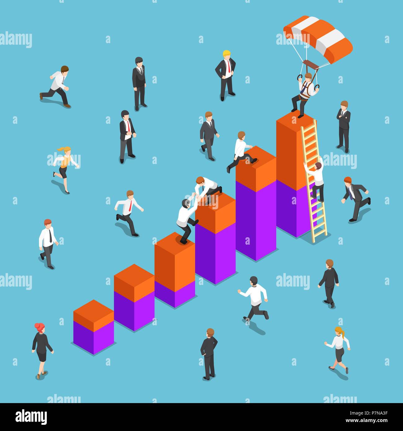 Flat 3d isometric business people competing to reach the top of the ...