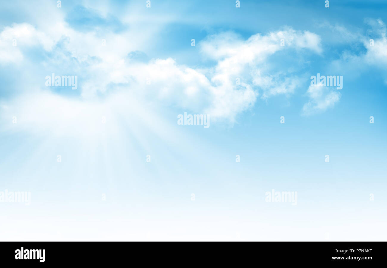 Abstract sunny summer blue sky with sun and clouds Stock Photo - Alamy