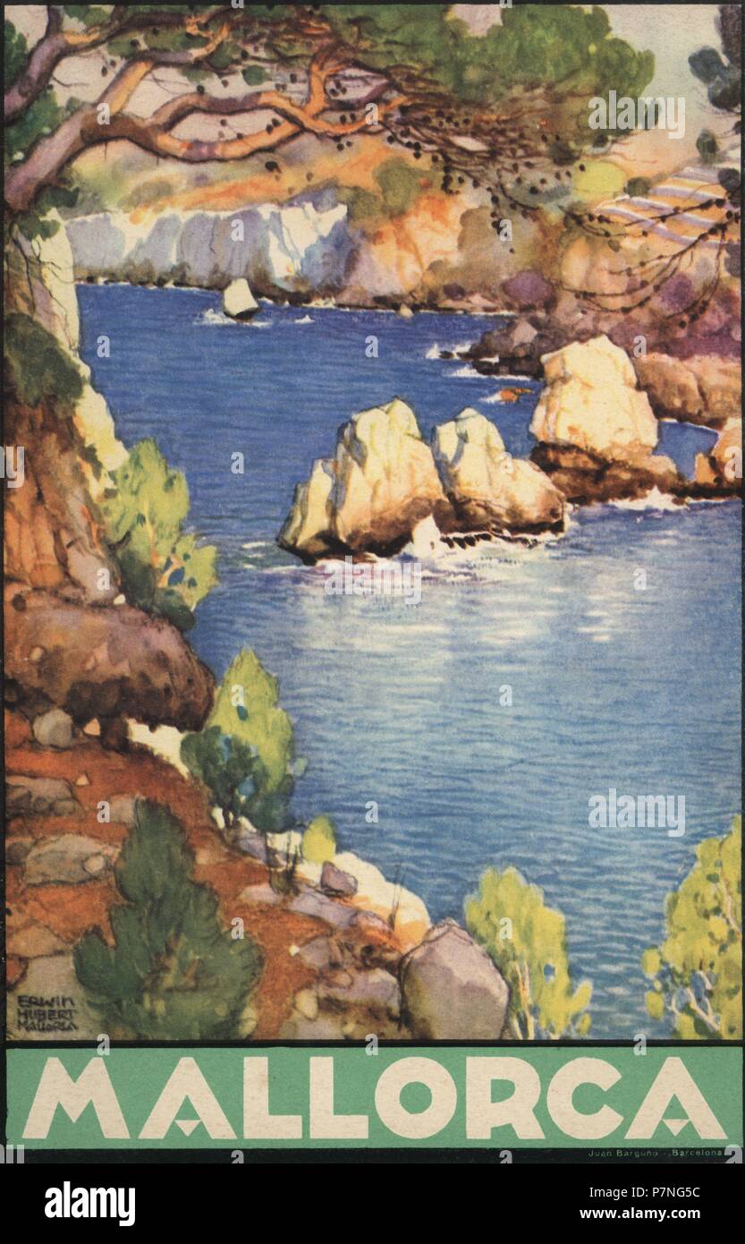 Publicidad. Folleto turístico de Mallorca. Reproducción de una pintura ...
