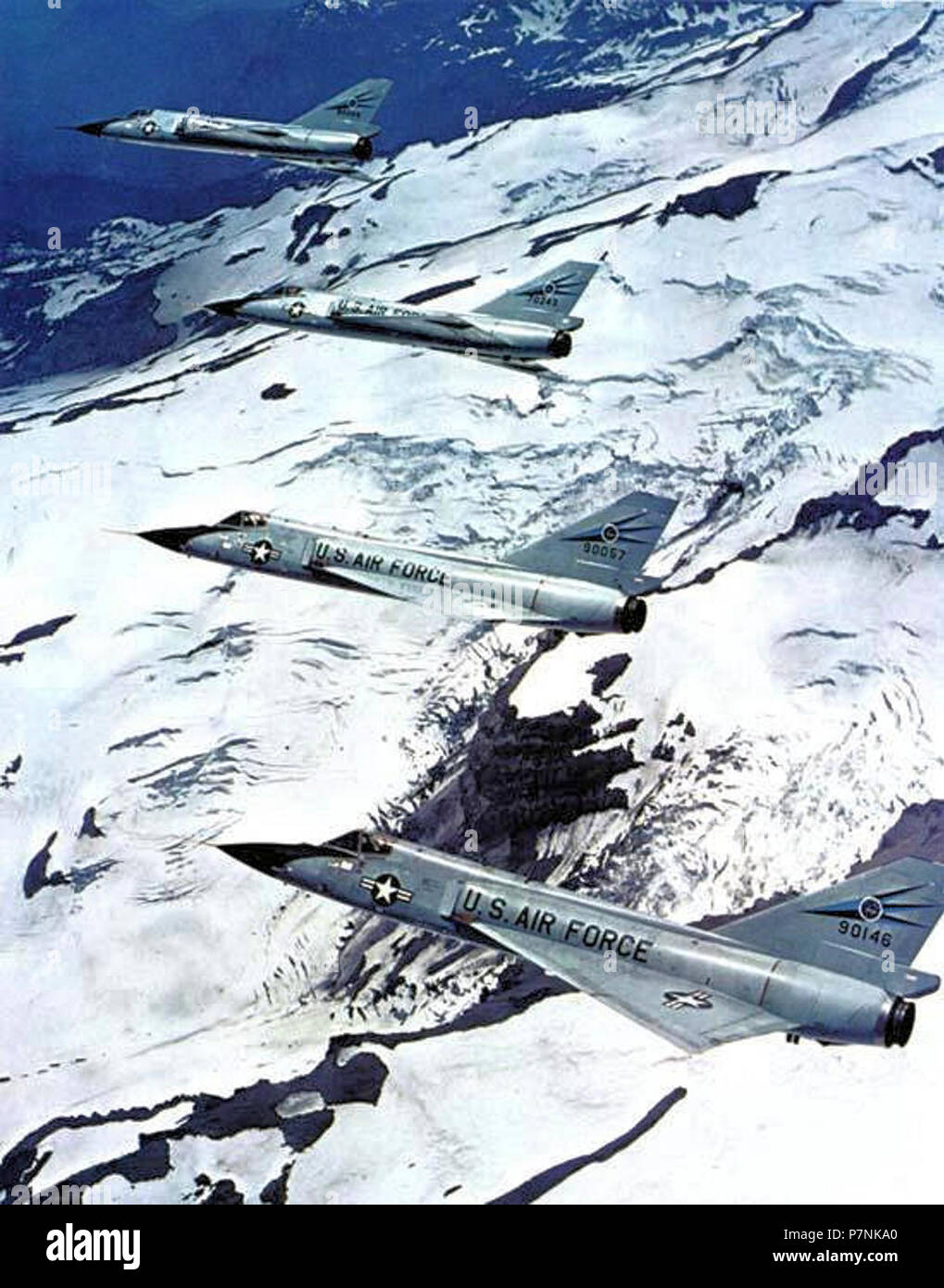 318th Fighter-Interceptor Squadron F-106 Delta Dart Four Ship Formation ...