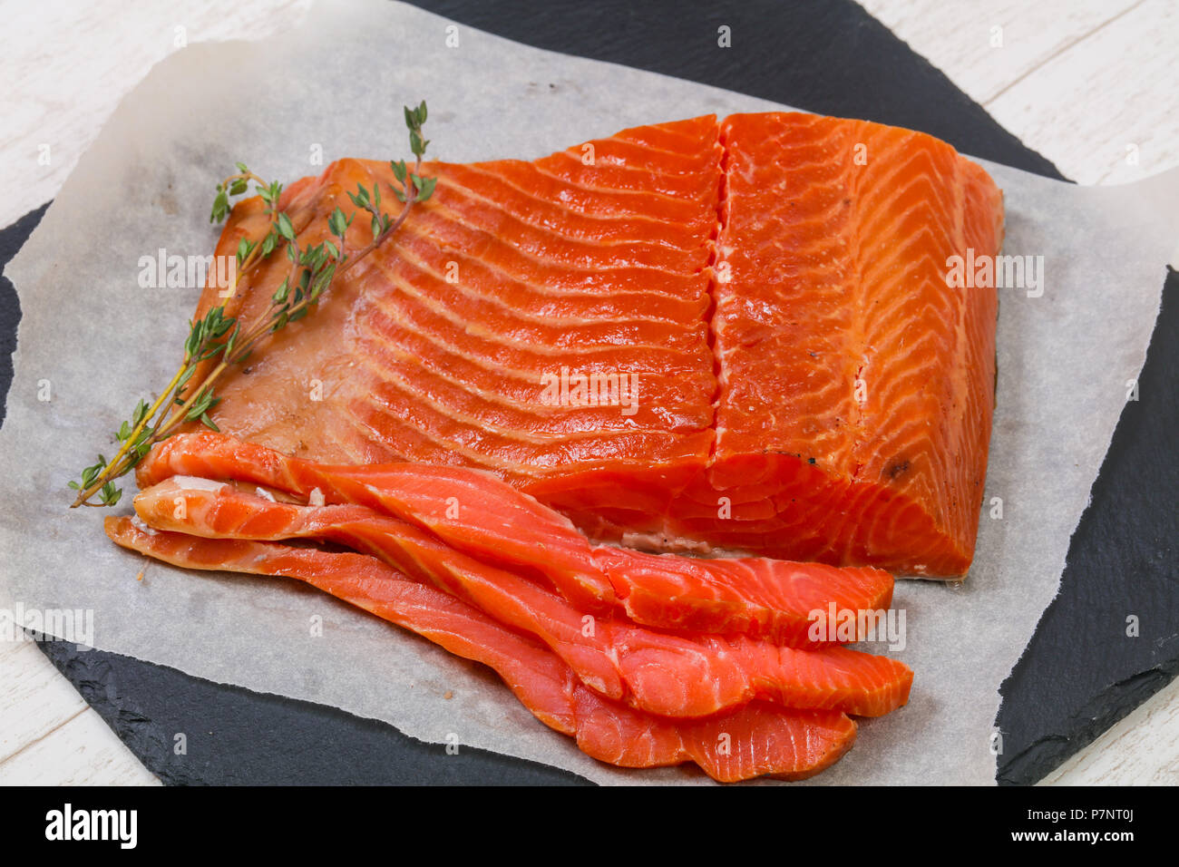 Raw trout fillet with salt and spices Stock Photo - Alamy