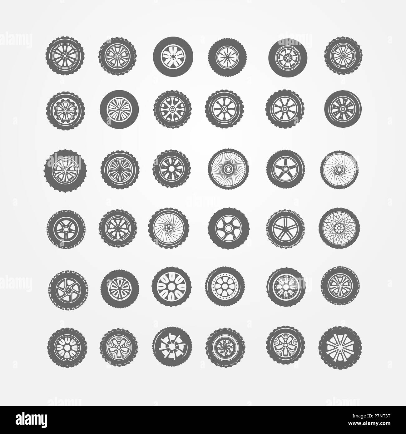 Set of car wheels isolated on white background Stock Photo - Alamy