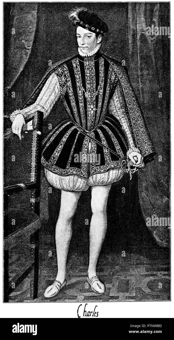 Charles IX, King of France. After a painting by F. Clouet in the Imperial Picture Gallery in ...