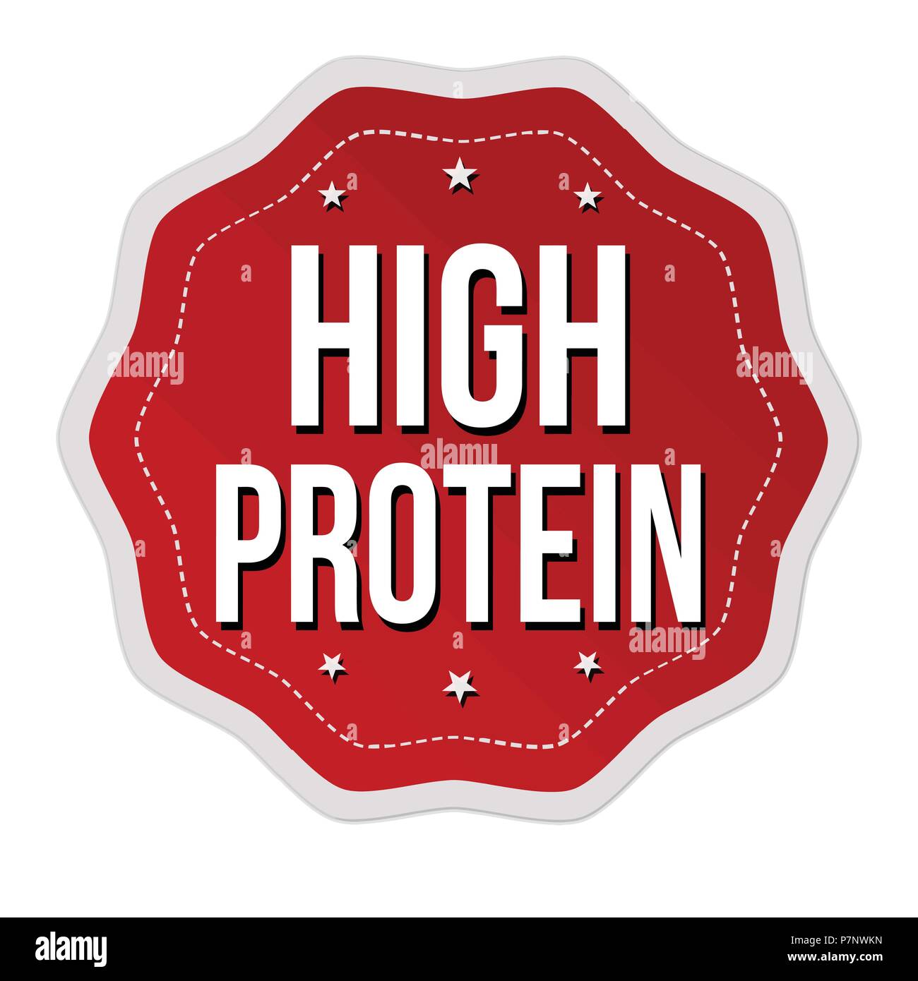 High protein label or sticker on white background, vector illustration ...