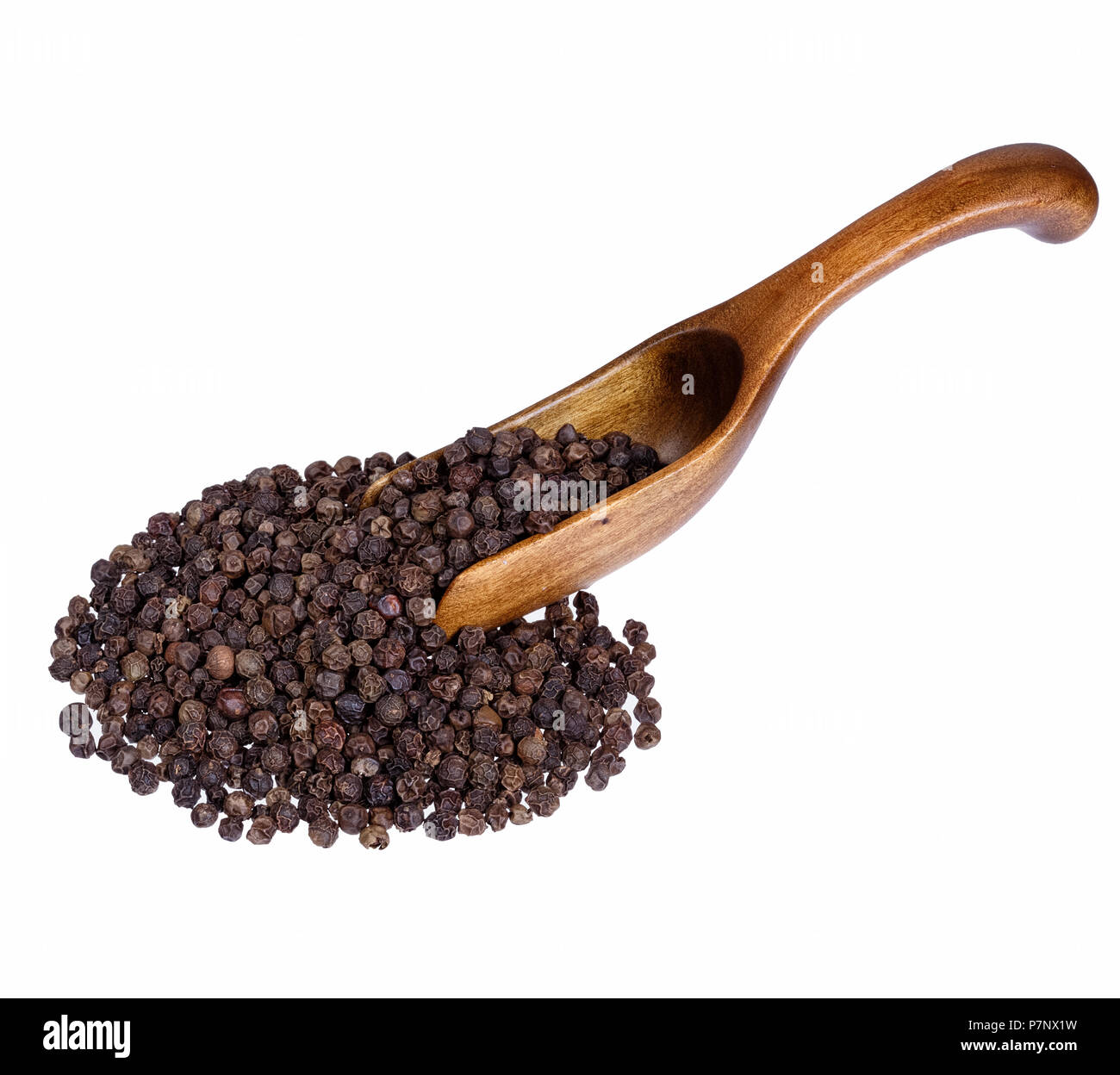 Black pepper in the wooden spoon, isolated on white background Stock ...