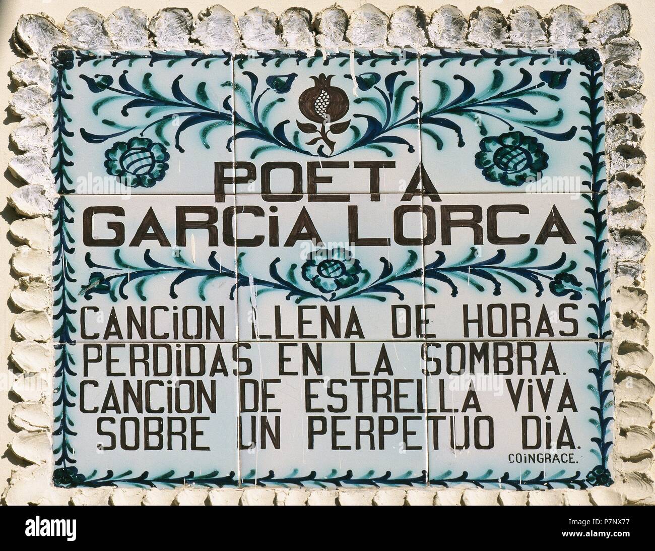 Federico Garcia Lorca (1898-1936). Spanish poet. Plaque next to the ...