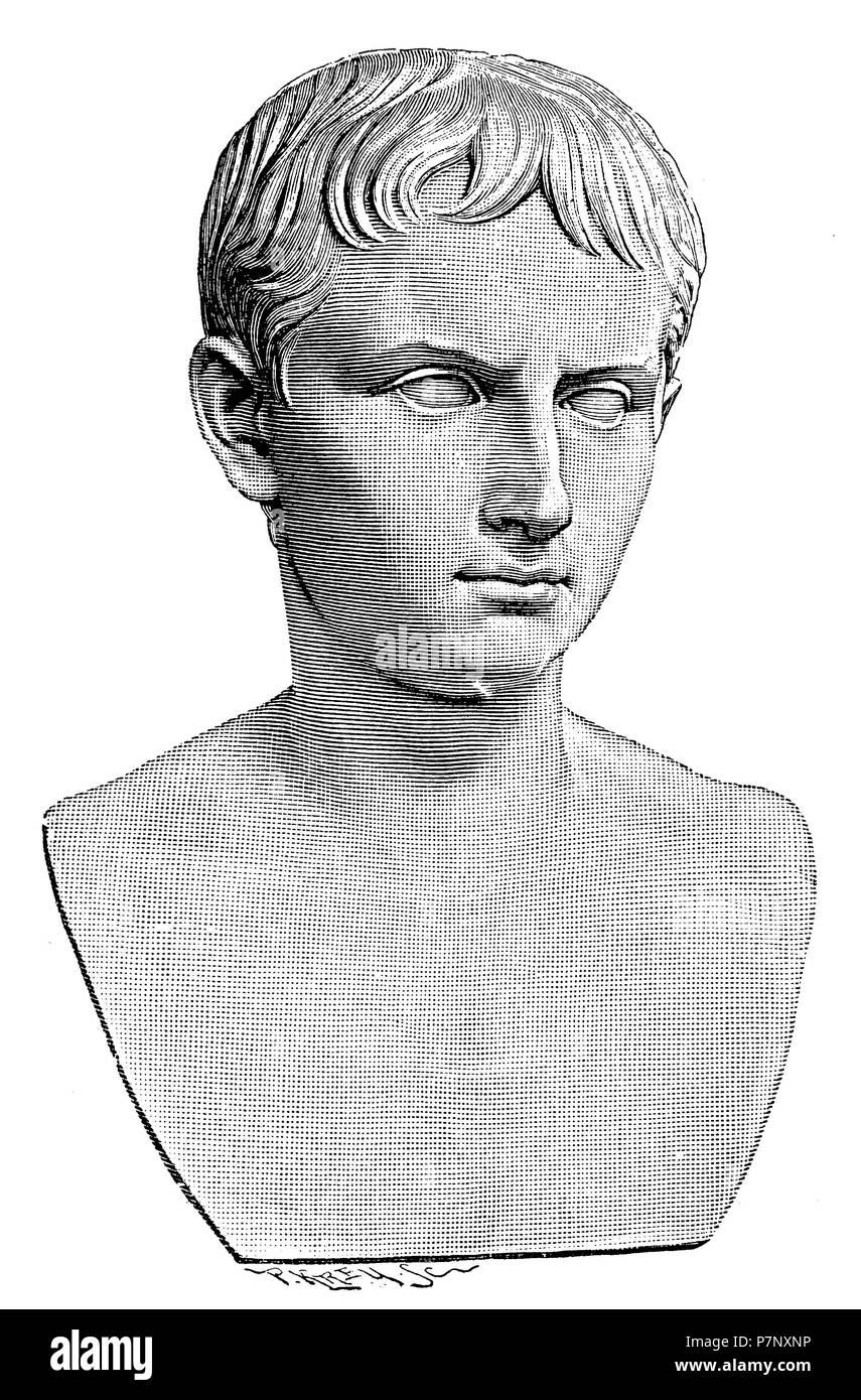 The young Octavianus. Marble bust in the Vatican Museum, 1899 Stock ...