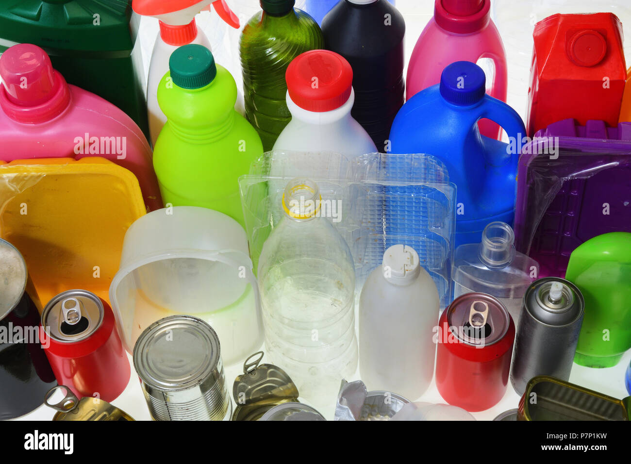 group of plastic and metal containers Stock Photo - Alamy