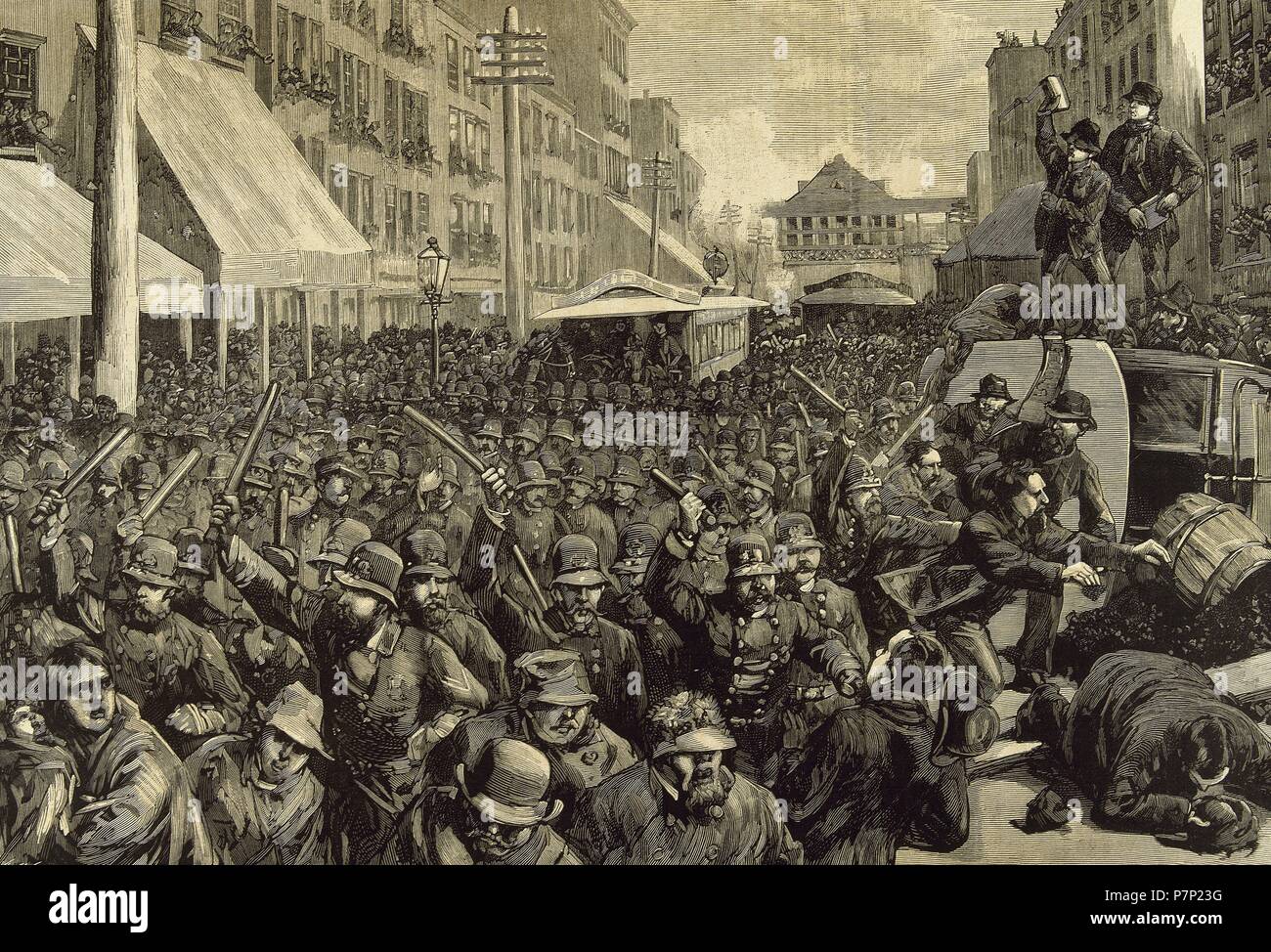 United States. New York city. Police officers dispersing the strike of ...