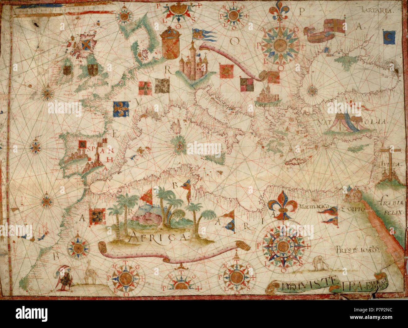 English: Nautical Chart of Mediterranean Sea, Luís Teixeira, Portugal ...